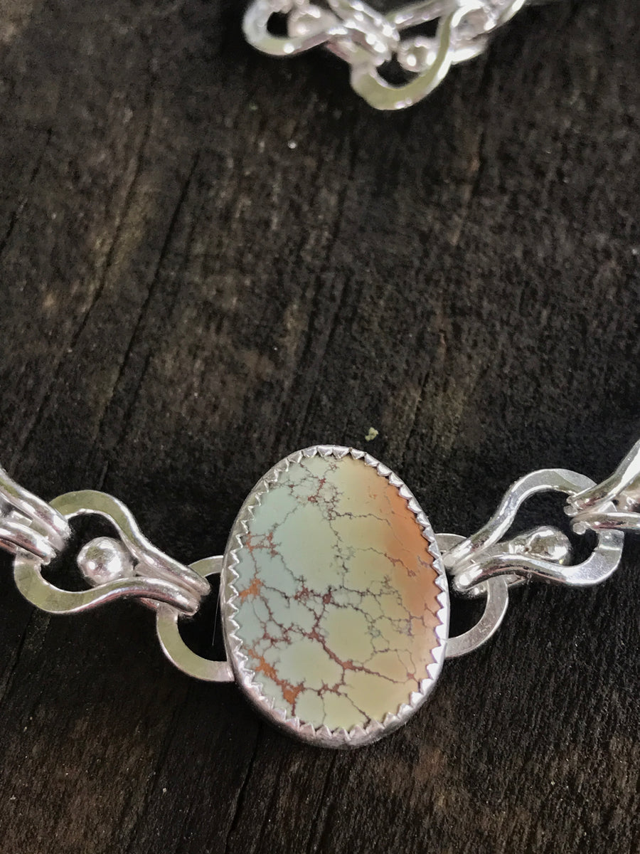 Morning Star Turquoise Choker with a Handmade Fine Silver Foldover Cha ...